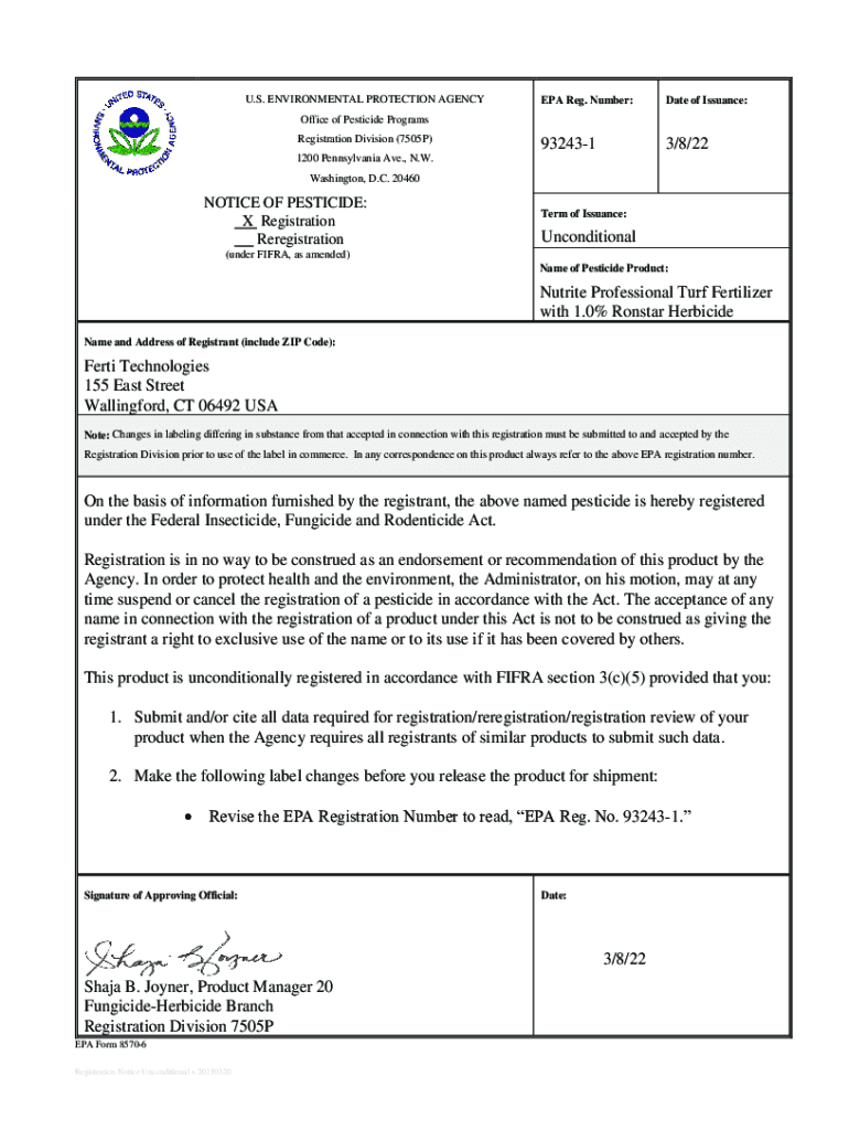 Fillable Online Nutrite Professional Turf Fertilizer with 1.0% Ronstar ...