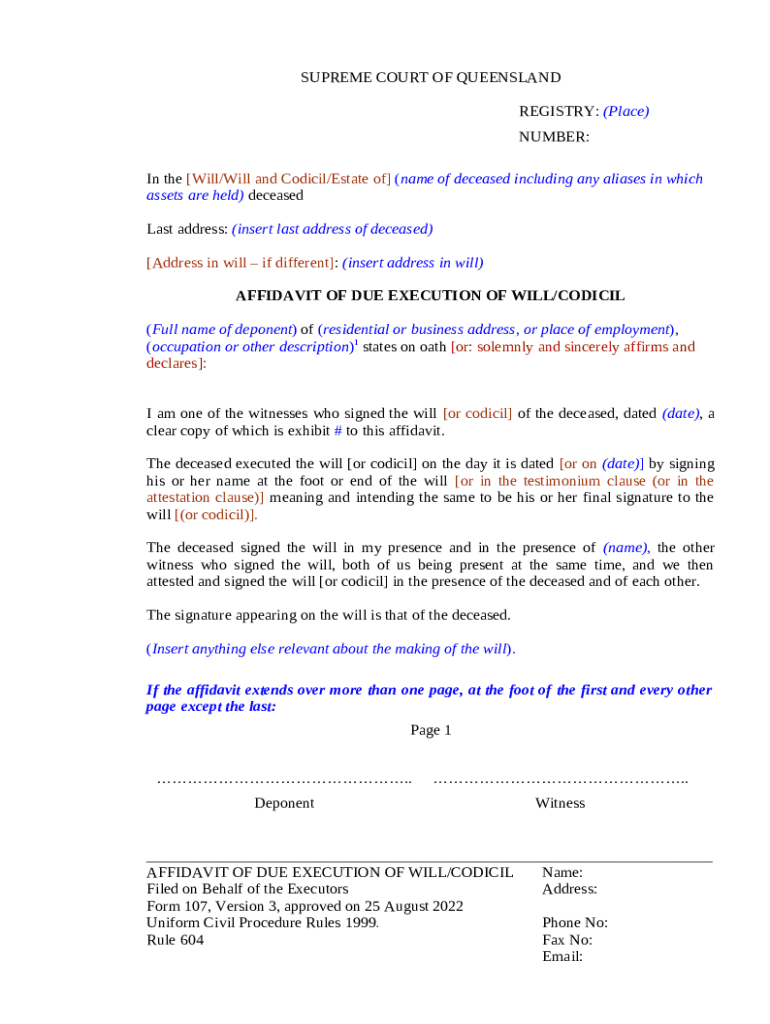 UCPR- 107. UCPR - Affidavit of signing witness Doc Template | pdfFiller
