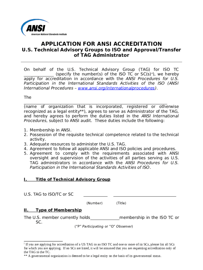 Application for Accreditation of a US TAG to ISO and Approval ... Doc ...