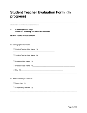 Fillable Online Student Teacher Evaluation Form(In progress) Fax Email Print - pdfFiller