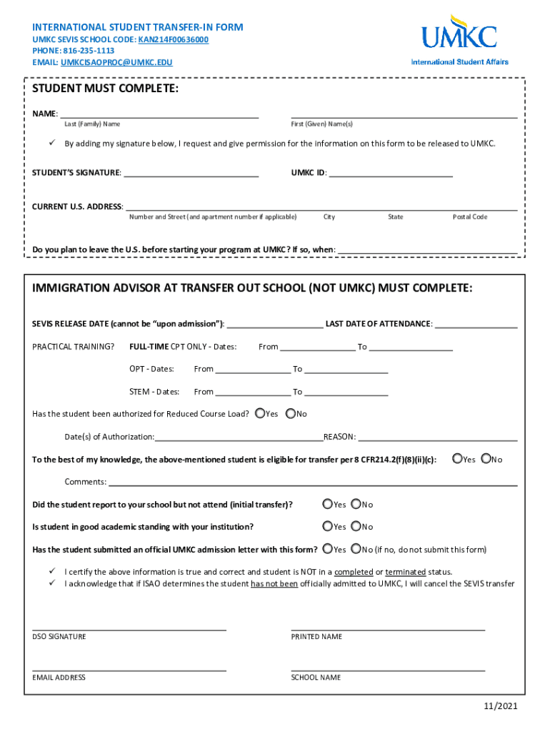 Fillable Online Get UMKC SEVIS SCHOOL CODE: KAN214F00636000 - US Legal ...