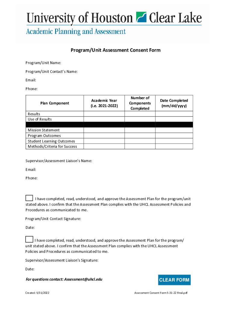 Fillable Online Program/Unit Assessment Consent Form Fax Email Print - pdfFiller