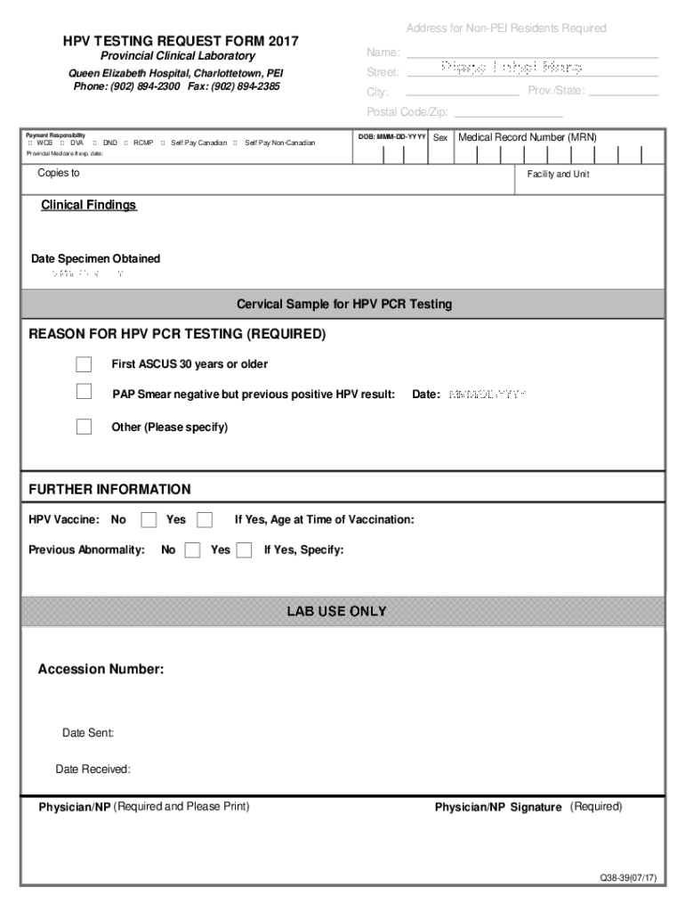 Fillable Online HPV TESTING REQUEST FORM Fax Email Print - pdfFiller