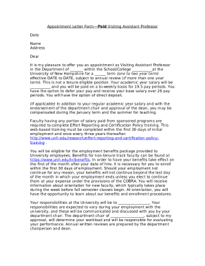 Appointment Letter -Paid Visiting Assistant Professor Doc Template ...