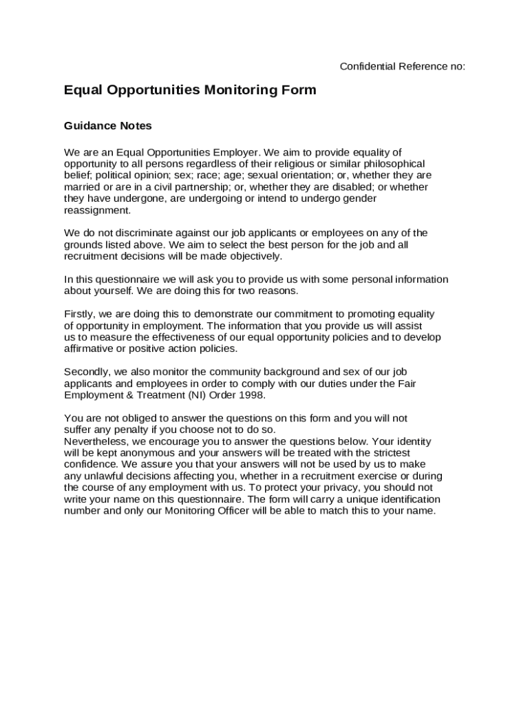 Equal Opportunities Monitoring - Food Standards Agency Doc Template ...