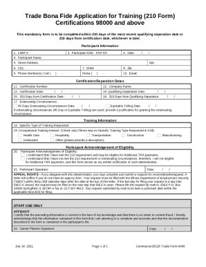 #004 - TAA Bona Fide Application for Training (MS Word) Doc Template | pdfFiller