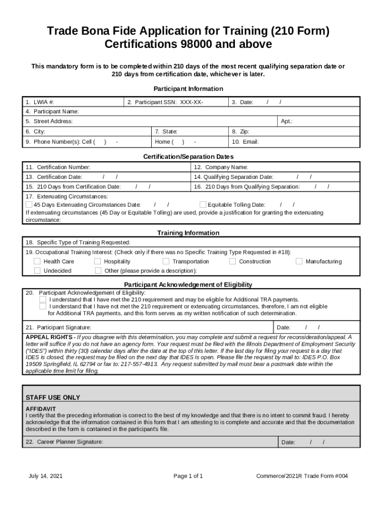 #004 - TAA Bona Fide Application for Training (MS Word) Doc Template | pdfFiller