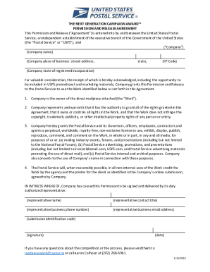 Fillable Online Next Gen Campaign Award Release Agreement - usps.com ...