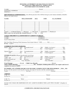 Fillable Online INCOME/ASSET STATEMENT Fax Email Print - pdfFiller