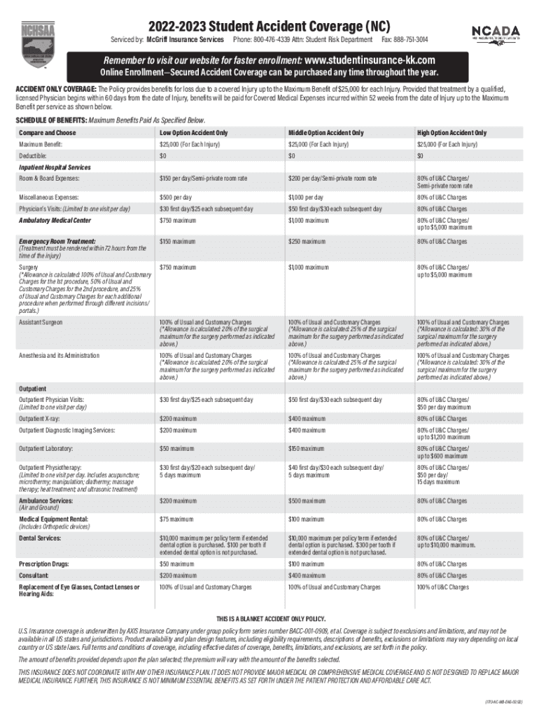 Fillable Online www.vcs.k12.nc.ussitehandlers2022-2023 Student Accident Insurance Coverage - vcs ...