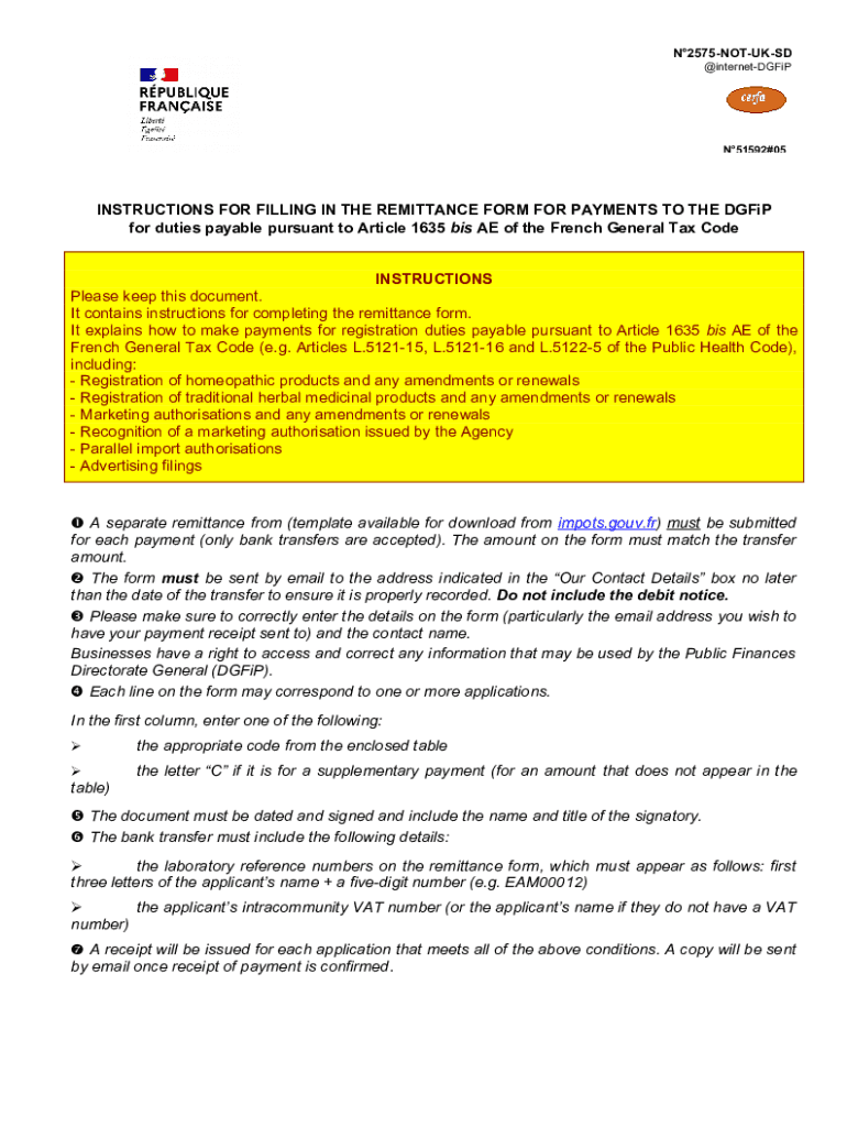 Fillable Online INSTRUCTIONS FOR FILLING IN THE REMITTANCE FORM Fax ...
