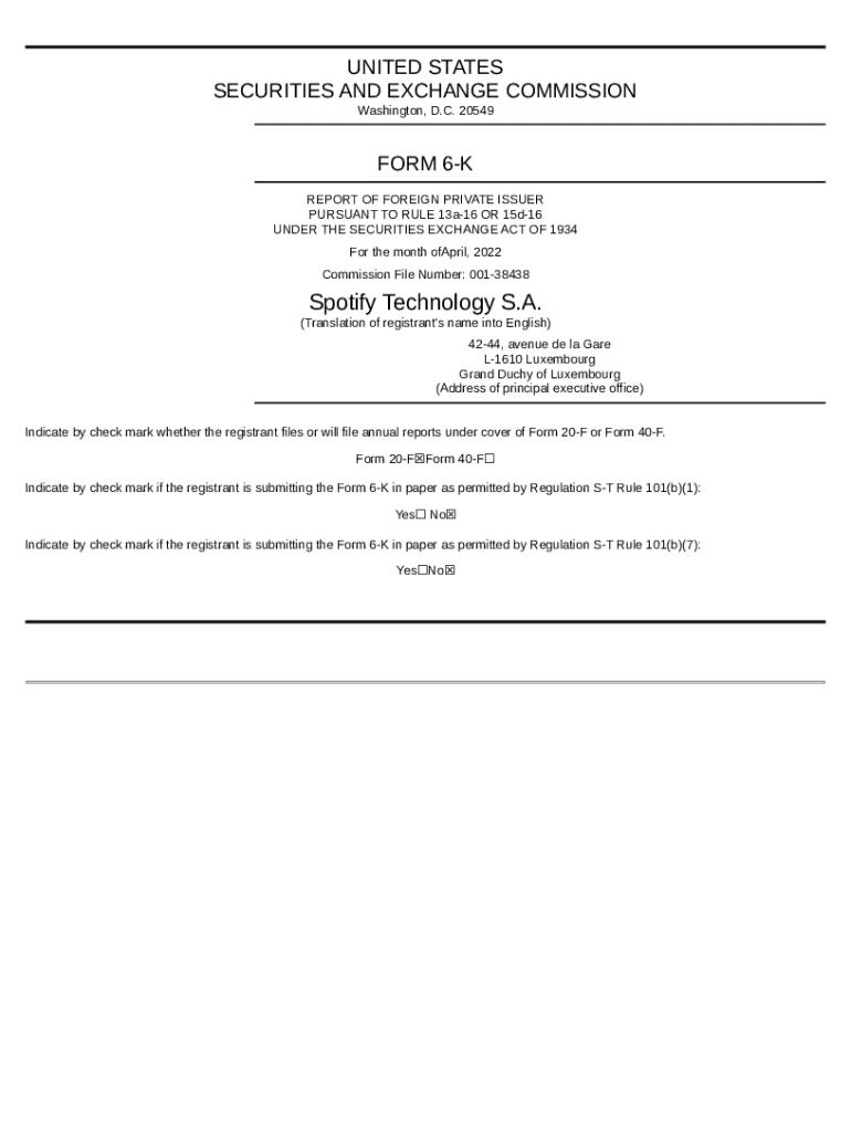Spotify Technology S.A. (. EDGAR Online Pro Doc Template | pdfFiller