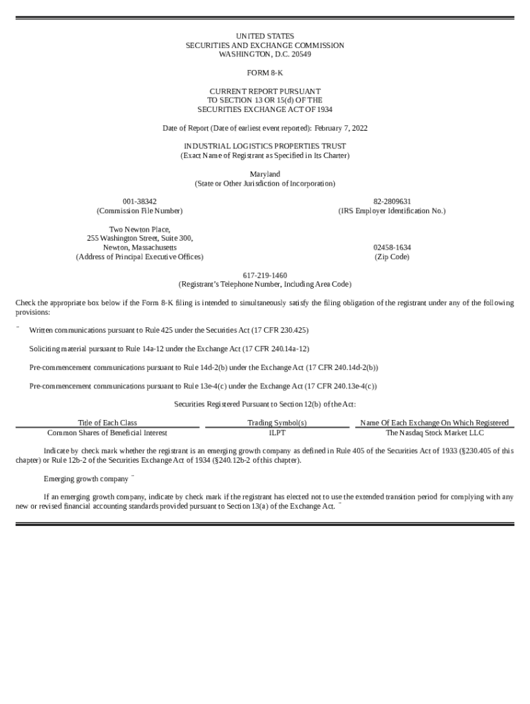 Industrial Logistics Properties Trust (. EDGAR Online Pro Doc Template | pdfFiller