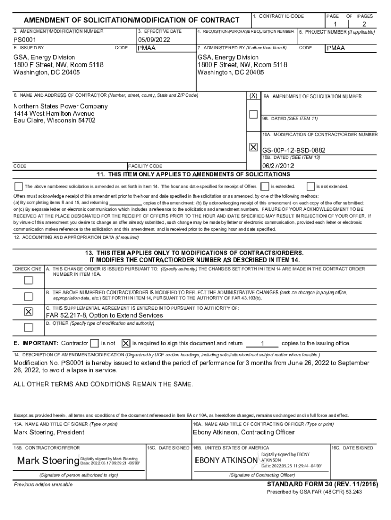 Fillable Online Standard Form 30 - Amendment of Solicitation ...