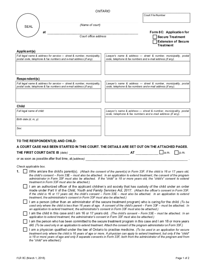 Fillable Online ontariocourtforms on Form 8C: Application for Secure ...