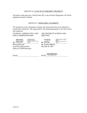 Fillable Online THE NASA SPACE ACT AGREEMENT: PARTNERING WITH NASA Fax ...