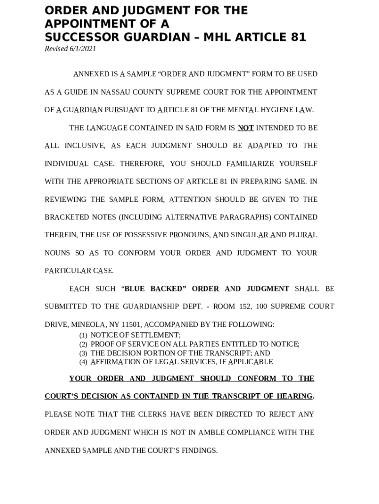 ORDER AND JUDGMENT FOR THE APPOINTMENT OF A SUCCESSOR GUARDIAN MHL ...