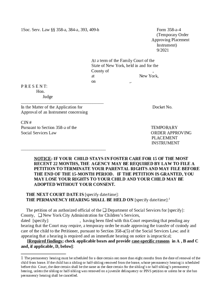Soc. Serv. Law 358-a, 384, 358-a- 1 Approval of a Placement ... Doc ...