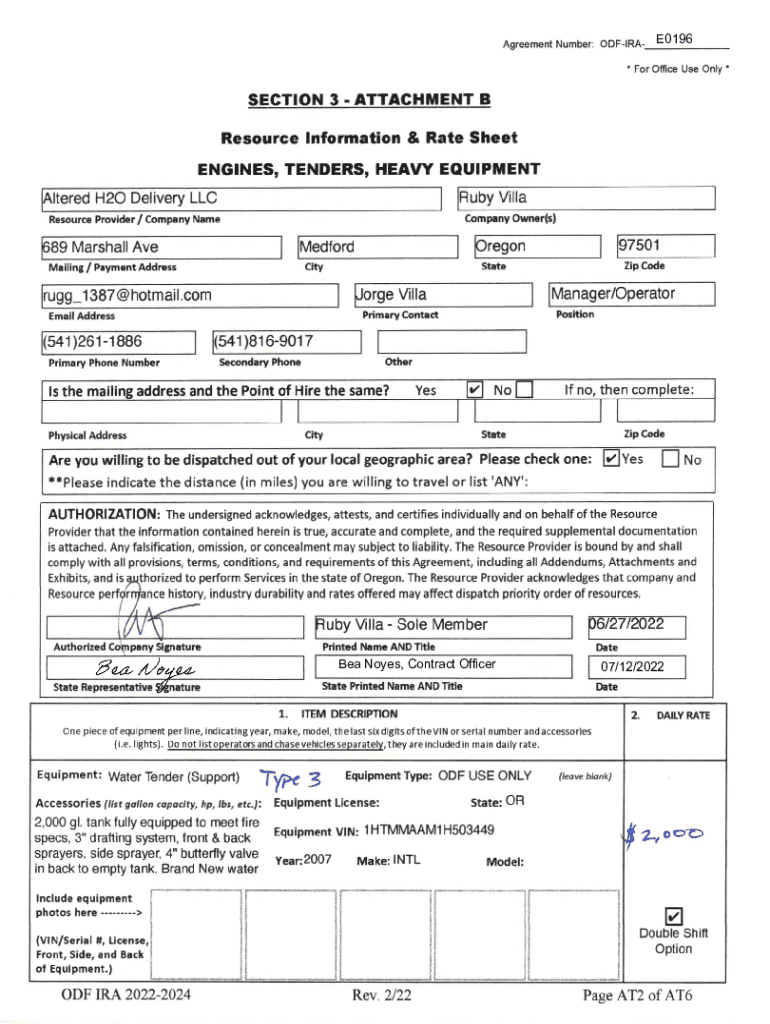 Fillable Online SECTION 3- ATTACHMENT B Resource Information & Rate ...