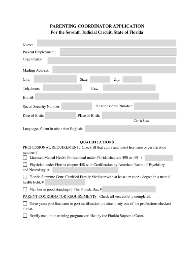 Fillable Online www.17th.flcourts.orgParenting-Coordination-RenewalQUALIFIED PARENTING ...