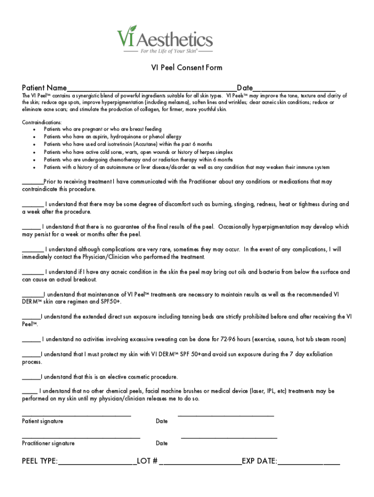 Fillable Online VI Peel Consent Form Patient Name Date Fax Email Print ...