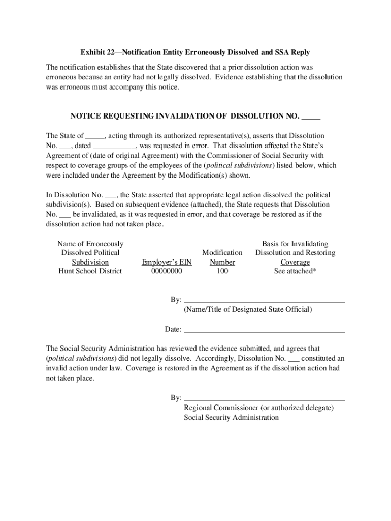 Fillable Online secure ssa Exhibit 22 Notification Entity Erroneously ...