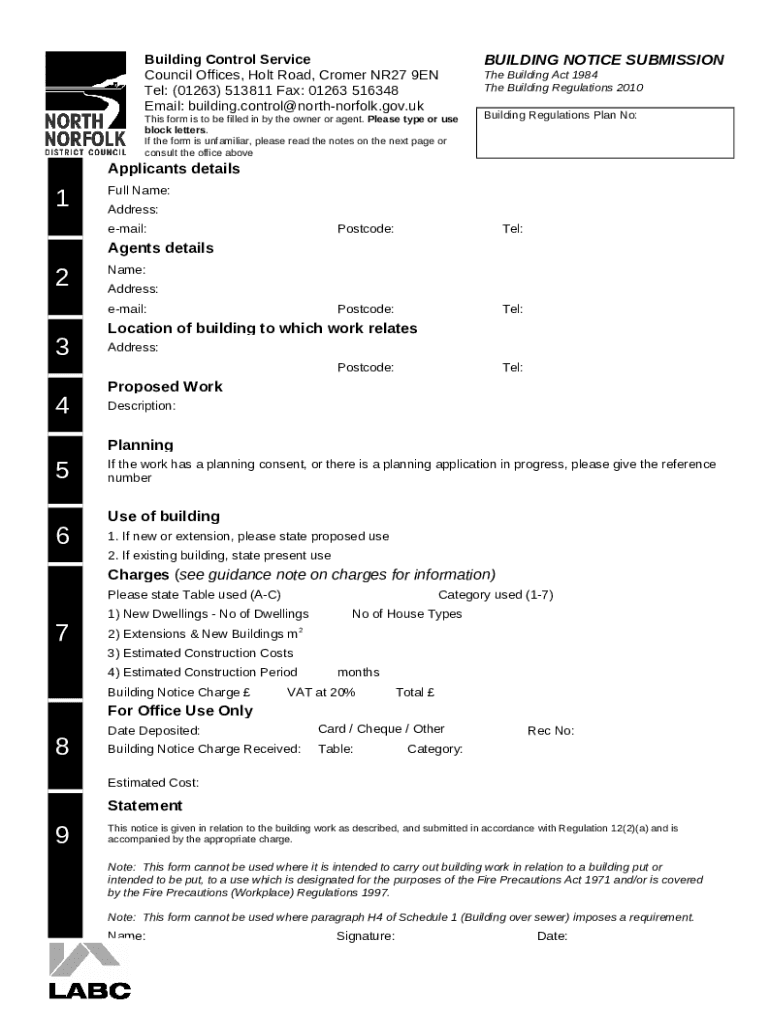 Building Control Service BUILDING NOTICE SUBMISSION Council Offices ...