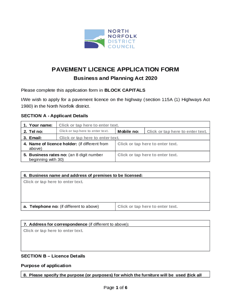 PAVEMENT LICENCE APPLICATION - North Norfolk Doc Template | pdfFiller