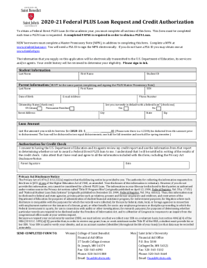 Fillable Online www.csbsju.edudocumentsFinancial Aid2020-21 Federal PLUS Loan Request and Credit ...