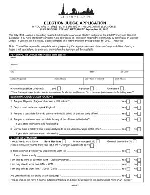 Fillable Online ELECTION JUDGE APPLICATION - College of Saint Benedict ...