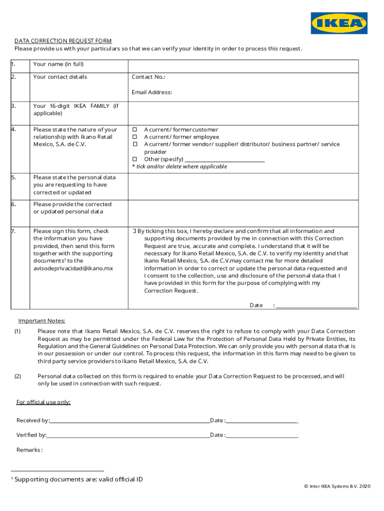 Fillable Online DATA CORRECTION REQUEST FORM Request made by Individual Please provide ... Fax ...