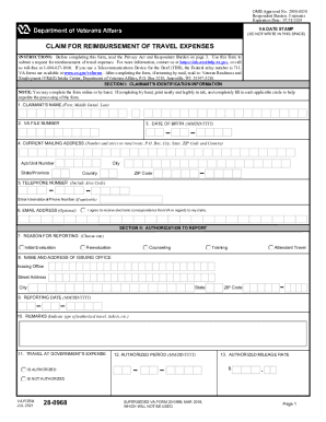 Fillable Online VA Form 28-0968. Claim for Reimbursement of Travel ...