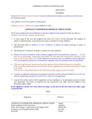 UCPR - 105 - Affidavit supporting probate Doc Template | pdfFiller