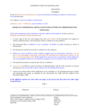 UCPR - 105. UCPR - Affidavit (probate application) Doc Template | pdfFiller