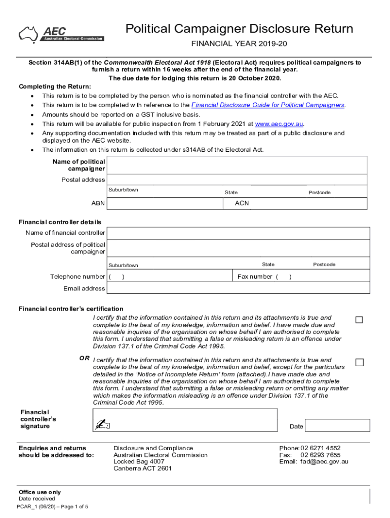 Fillable Online transparency.aec.gov.auDownloadReturnImageByPolitical Campaigner Disclosure ...
