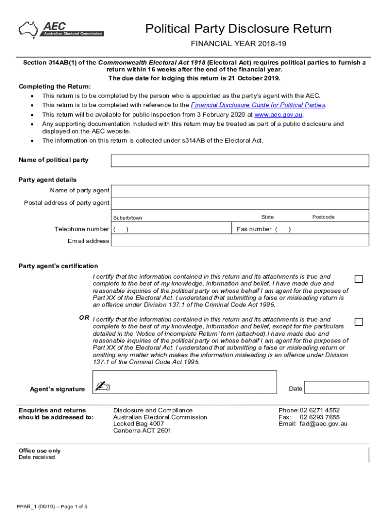 Fillable Online aec.gov.au PartiesandRepresentatives financialFunding ...