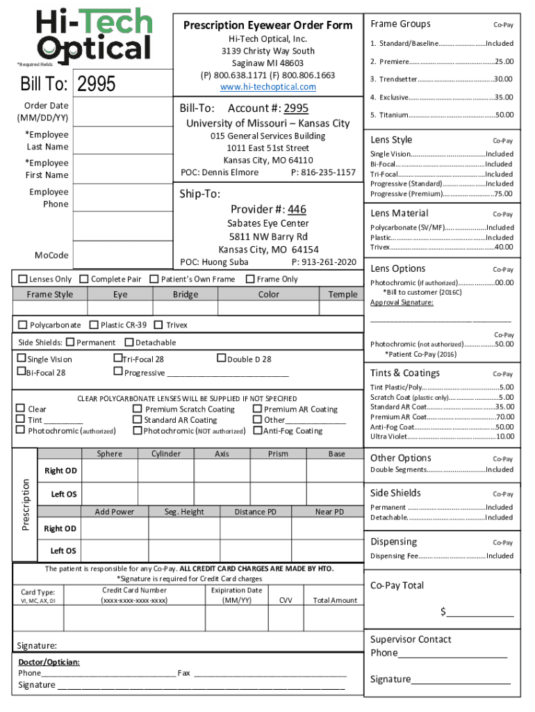Fillable Online umkc.eduumkc-prescription-eyewear-form-Bill To: 2995 ...
