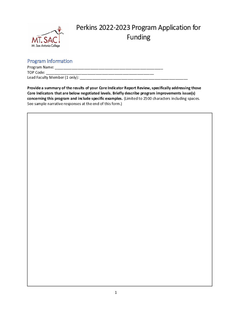 Fillable Online Perkins 2022-2023 Program Application for Funding Fax Email Print - pdfFiller