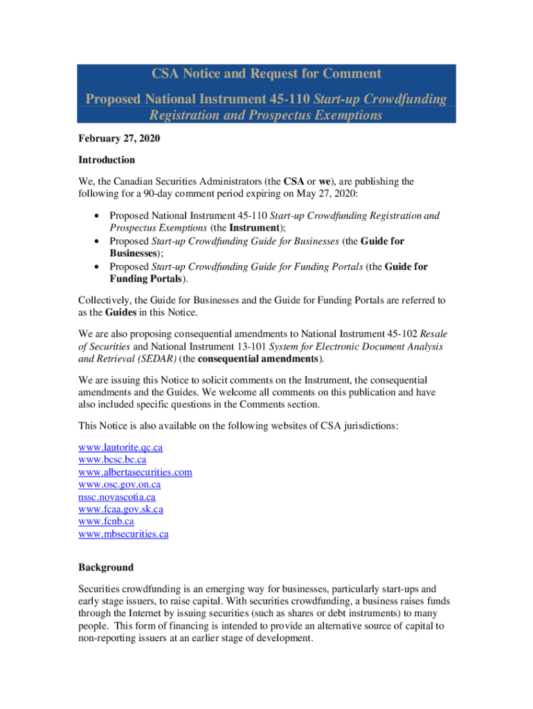 Fillable Online CSA Notice and Request for Comment - Proposed National Instrument 45 ... Fax ...