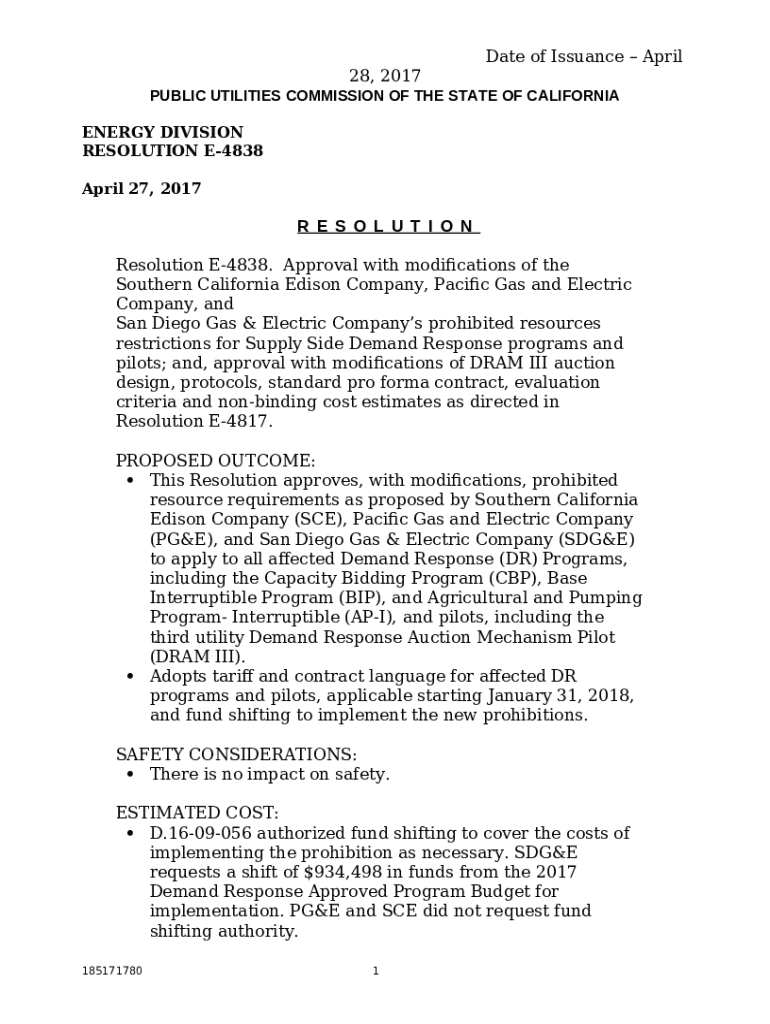 ENERGY DIVISIONRESOLUTION E-4838 - docs cpuc ca Doc Template | pdfFiller