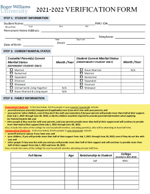 Fillable Online 2021-2022 VERIFICATION FORM - Roger Williams Fax Email Print - pdfFiller