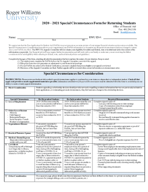 Fillable Online 20202021 Special Circumstances Form for Returning ...