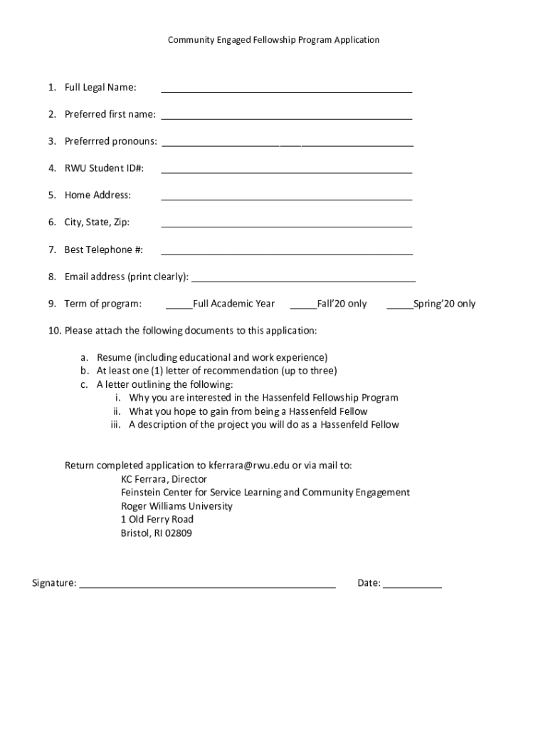 Fillable Online Community Engaged Fellowship Program Application Fax ...