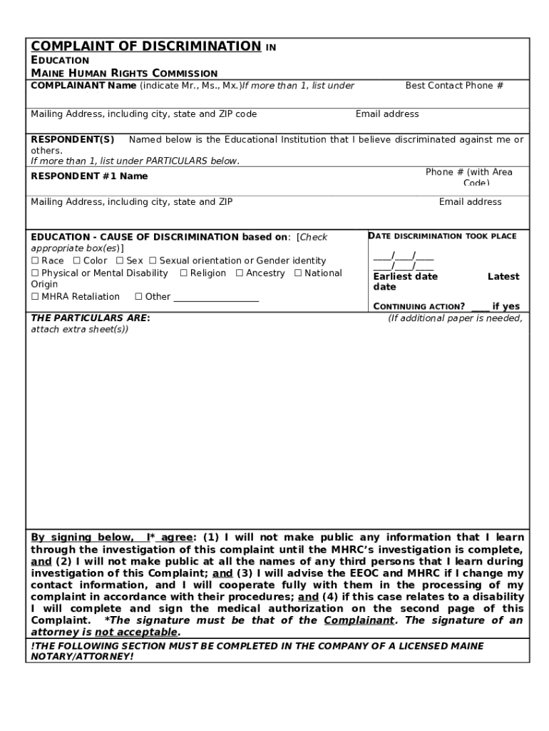 www.maine.govmhrcfileFile a ComplaintMaine Human Rights Commission Doc ...