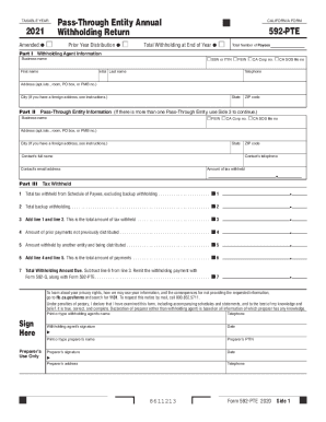 Fillable Online 2021 Form 592-PTE Resident and Nonresident Withholding ...