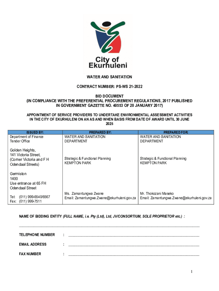 Fillable Online WATER AND SANITATION DEPARTMENT REVISED DOCUMENT ...