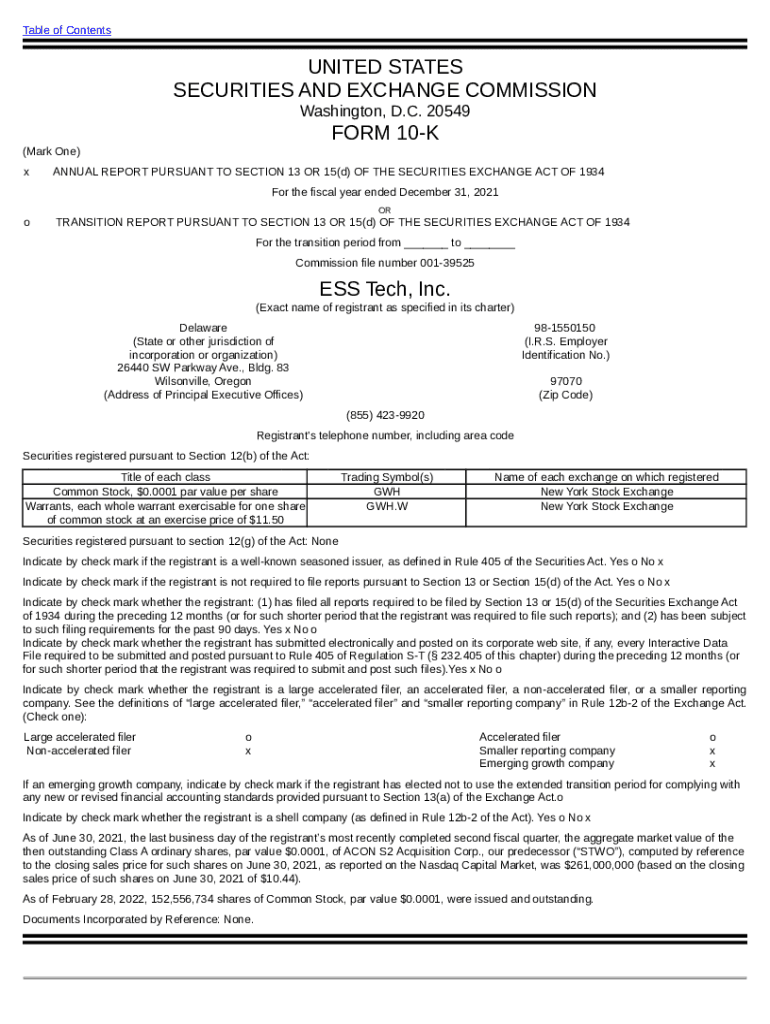 ESS Tech, Inc. (. EDGAR Online Pro Doc Template | pdfFiller