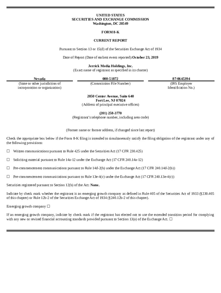 Jerrick Media Holdings, Inc. (. EDGAR Online Pro Doc Template | pdfFiller