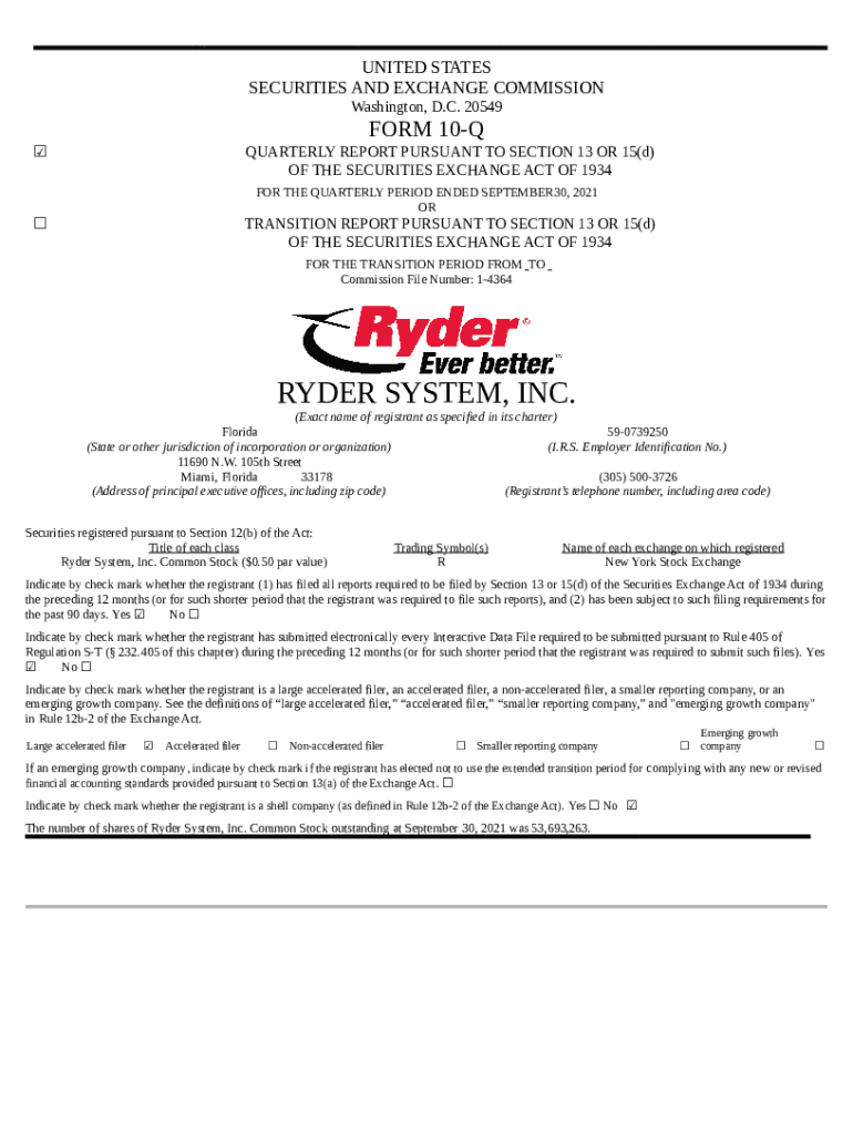 Ryder System, Inc Doc Template | pdfFiller