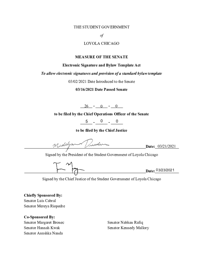Fillable Online Electronic Signature and Bylaw Template Act - Loyola ...